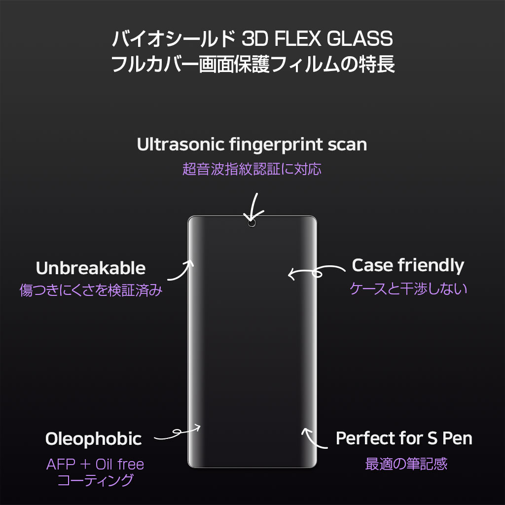 【訳あり アウトレット】 Galaxy Note 10+ 保護フィルム BIOSHIELD 3D FLEX GLASS フルカバー画面保護 ...